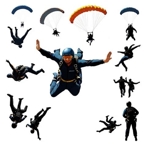 Skydiving Vector Set White Background Isolated A High Quality Premium
