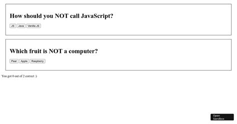 Quiz Multiple Questions Codesandbox