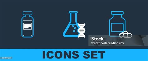 세트 라인 약병과 알약 의료용 바이알 앰플 및 Dna 연구 검색 아이콘 벡터 0명에 대한 스톡 벡터 아트 및 기타 이미지 0명 Dna 건강 검진 Istock