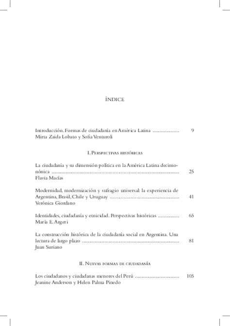 Pdf Formas De Ciudadanía En América Latina Mirta Lobato Sofia Venturoli Editoras Madrid