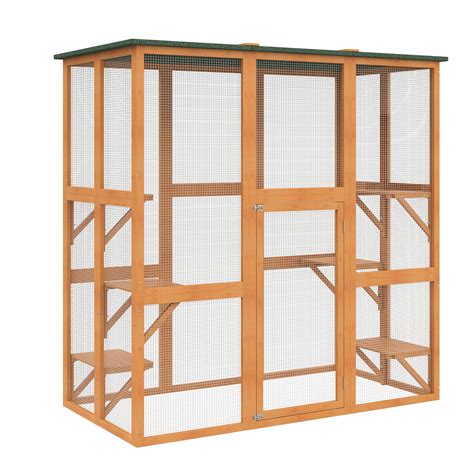 Buy Pawhut Large Wooden Outdoor Cat House Catio Enclosure Kitten Cage