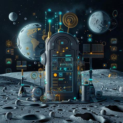 Graphic Of 3d Model Of Technological Icons And Data On The Lunar