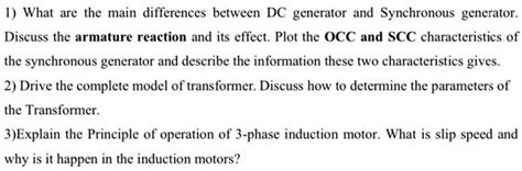 Solved What Are The Main Differences Between A Dc Generator And A