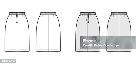무릎 길이 실루엣스커트 카고 테크니컬 패션 일러스트 스트레치 드로스트링 허리밴드 하단 템플릿 0명에 대한 스톡 벡터 아트 및 기타 이미지 Istock
