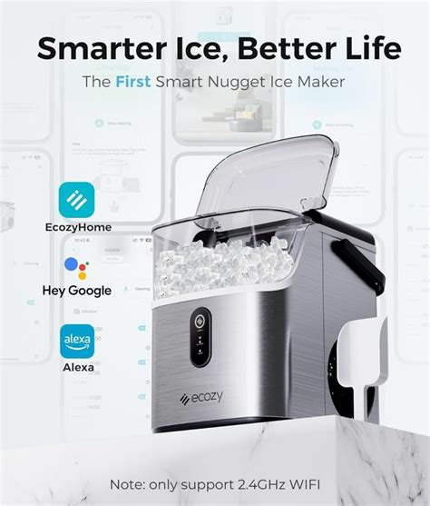 Ecozy Smart Nugget Ice Maker Countertop Pebble Ice Maker With 35lbs 24h Soft Chewable Ice Self