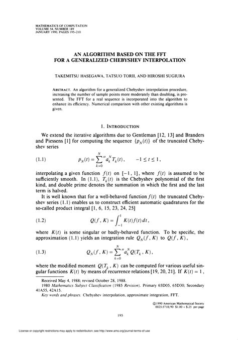 Pdf An Algorithm Based On The Fft For A Generalized Chebyshev