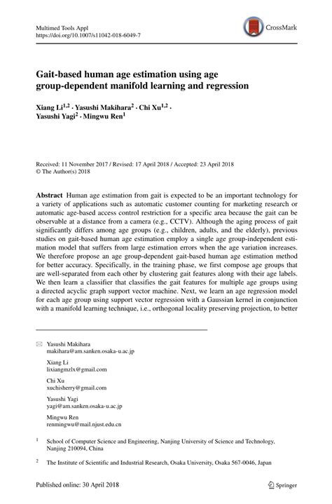 Pdf Gait Based Human Age Estimation Using Age Group Dependent Manifold Learning And Regression