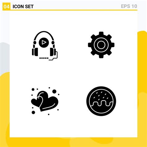 Set Of 4 Vector Solid Glyphs On Grid For Language Love Education Gear Two Editable Vector Design