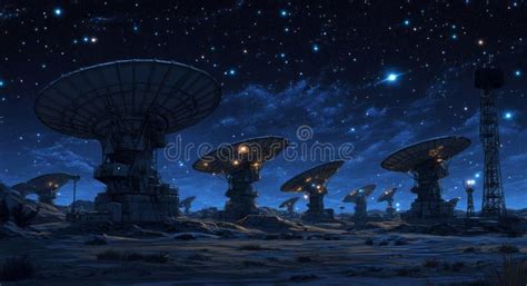 Space Exploration Is Done By Radio Telescope Array Observing The Night