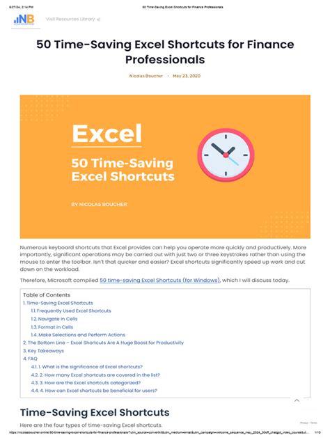 50 Time Saving Excel Shortcuts For Finance Professionals Pdf
