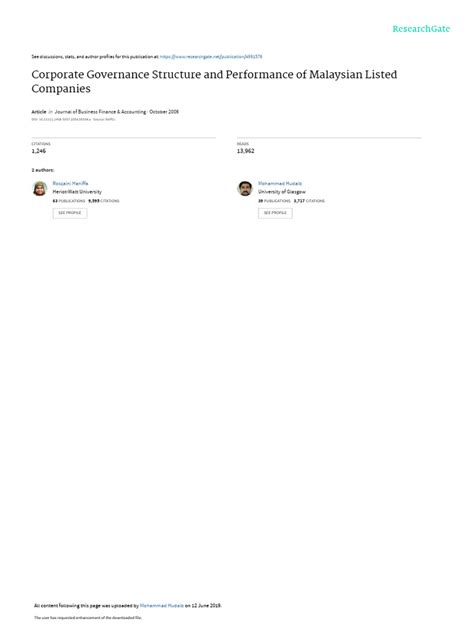 Haniffa R And Hudaib M 2006 Corporate Governance Structure And Performance Of Malaysian