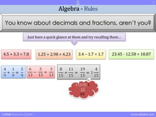 Algebra Rules Addition And Subtraction Corollary PPT
