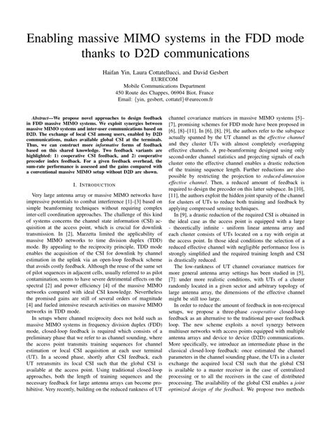 Pdf Enabling Massive Mimo Systems In The Fdd Mode Thanks To D2d Communications