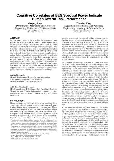 Pdf Cognitive Correlates Of Eeg Spectral Power Indicate Human Swarm Task Performance