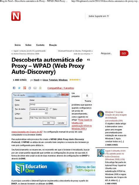 Blog Do Nerd Descoberta Automática De Proxy Wpad Web Proxy Auto