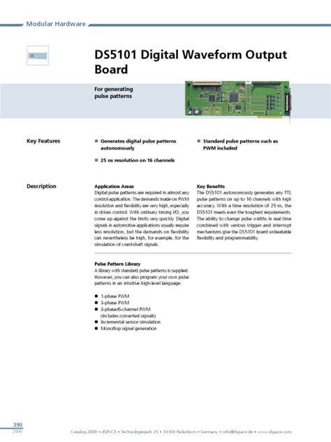 ds5101 digital waveform output board dspace catalog 2008 pdf digital signal input output