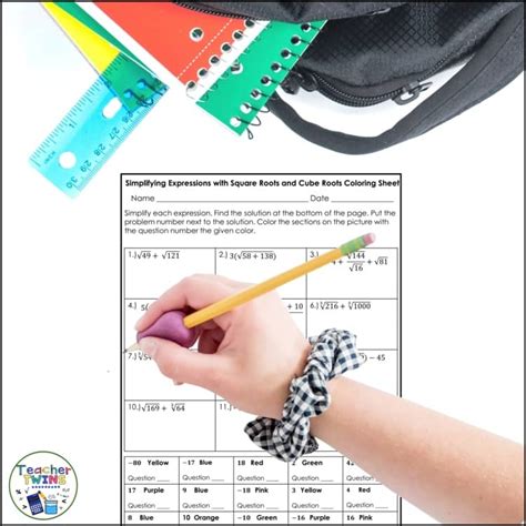 Simplifying Expressions With Square Roots And Cube Roots Coloring Sheet Activity