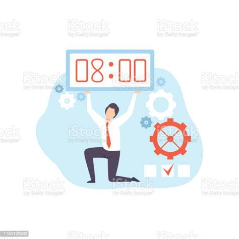 사업가 보유 디지털 시계 사무실 노동자 계획 조직 제어 작업 시간 비즈니스 개념 시간 관리 벡터 일러스트 레이 션 개념에 대한 스톡 벡터 아트 및 기타 이미지 Istock