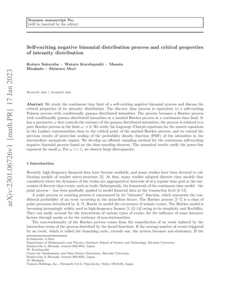 Self Exciting Negative Binomial Distribution Process And Critical Properties Of Intensity