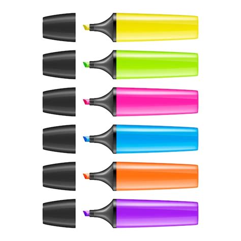 Premium Vector Realistic Highlighter Pen Icon Set Isolated Colorful Text Markers
