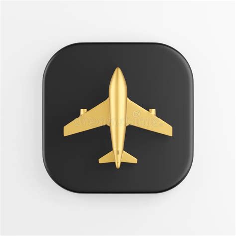 golden plane icon 3d rendering black square key button interface ui ux element stock