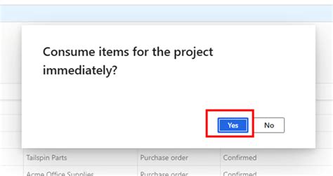 When Will Purchased Items Be Consumed In Projects In D365fo