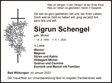 Traueranzeigen Von Sigrun Schengel Trauer Wlz Online De
