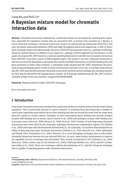 Pdf A Bayesian Mixture Model For Chromatin Interaction Data