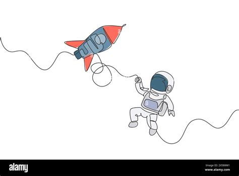 One Single Line Drawing Of Astronaut In Spacesuit Floating And Discovering Deep Space With