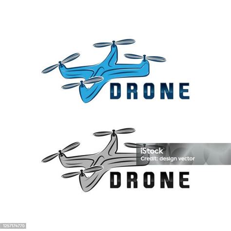 흰색 배경에 격리 된 무인 항공기 로고 드론 서비스 및 액세서리 라벨 배지 및 디자인 요소 집합 벡터 일러스트레이션 Multicopter에 대한 스톡 벡터 아트 및 기타