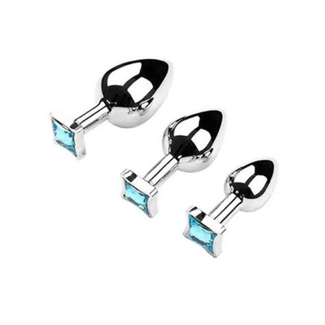 Metal Butt Plug 3 Piece Set Rhombus With Diamond Replaceable Base