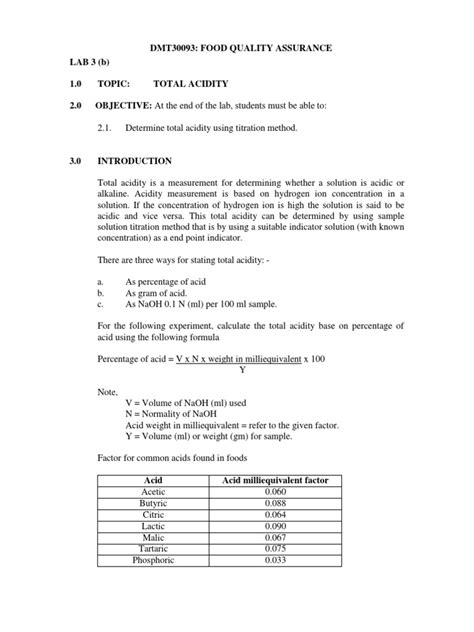 Lab 4 Total Acidity Dmt30093 Pdf Ph Titration