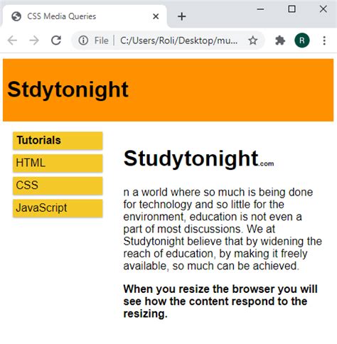 Css Media Queries Studytonight