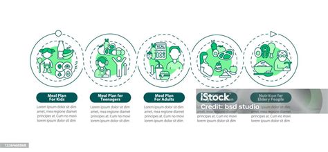 다양한 연령대 벡터 인포그래픽 템플릿에 대한 다이어트 계획 5가지 개체에 대한 스톡 벡터 아트 및 기타 이미지 5가지 개체 개념 건강한 생활방식 Istock
