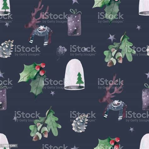 스칸디나비아 스타일의 노움과 크리스마스 트리 귀여운 수채화 요소와 크리스마스 원활한 패턴 편집 가능한 일러스트 겨울 12월에 대한 스톡 벡터 아트 및 기타 이미지 Istock