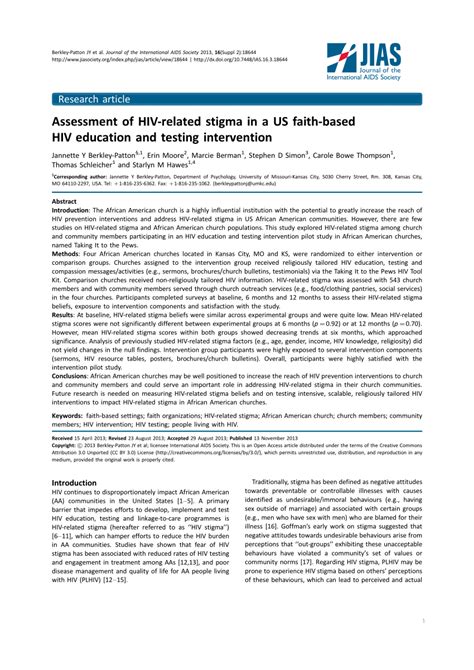 Pdf Assessment Of Hiv Related Stigma In A Us Faith Based Hiv Education And Testing Intervention