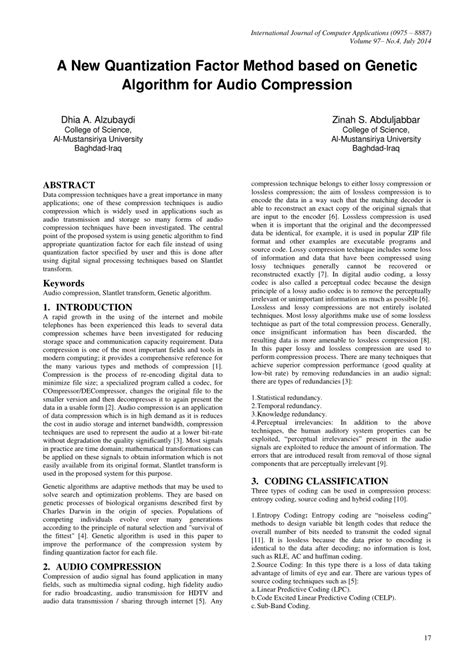 pdf a new quantization factor method based on genetic algorithm for audio compression