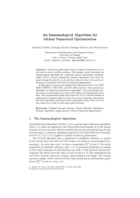 Pdf An Immunological Algorithm For Global Numerical Optimization