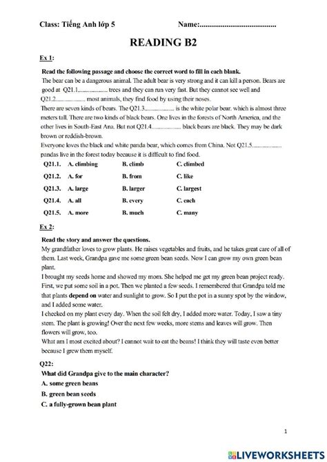 Reading B2 Online Exercise For Live Worksheets