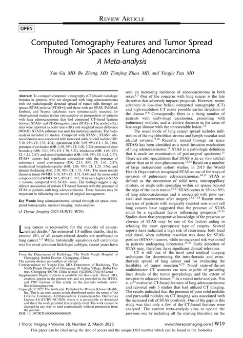Pdf Computed Tomography Features And Tumor Spread Through Air Spaces