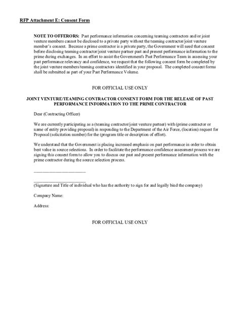 Fillable Online Rfp Attachment E Consent Form Fax Email Print Pdffiller