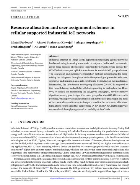 Resource Allocation And User Assignment Schemes In Cellular Supported Industrial Iot Networks