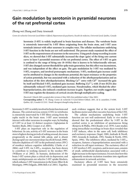 Pdf Gain Modulation By Serotonin In Pyramidal Neurones Of The Rat