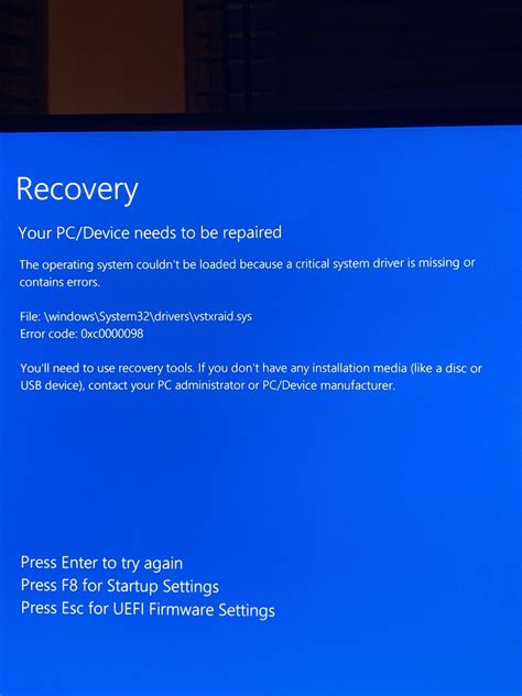 Your Pc Device Needds To Be Repaired Error Code 0xc0000098 R Windowshelp