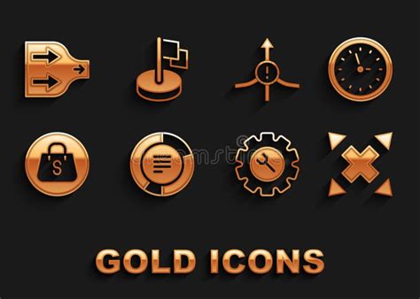 Set Pie Chart Infographic Clock Many Ways Directional Arrow Wrench And Gear Shopping Bag