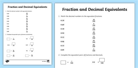 Practice With Fraction And Decimal Equivalents 3rd 5th Grade