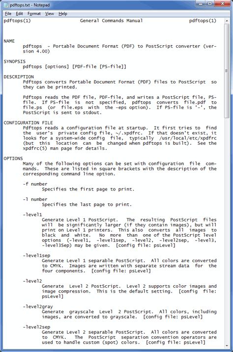 video xpdf pdftops command line utility to convert a pdf file to