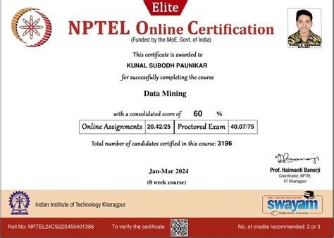 Kunal Paunikar On Linkedin Nptel Certification Continuouslearning Datamining