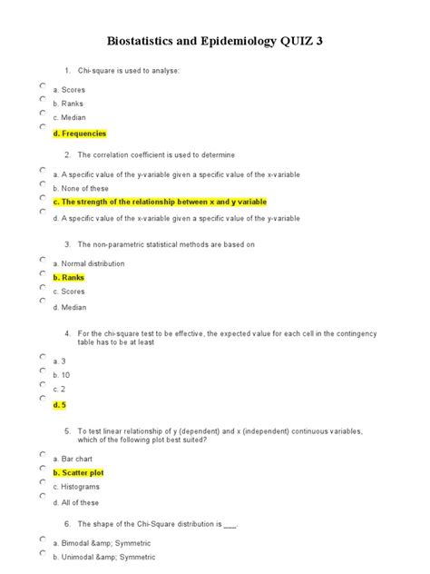 Biostatics Quiz 3 Pdf Biostatistics Chi Squared Distribution