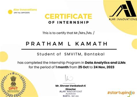 Pratham L Kamath On Linkedin Datascience Machinelearning Internshipcompletion Alarinnovation